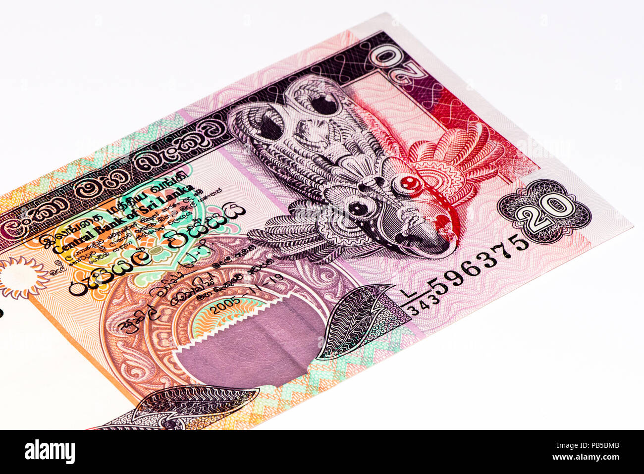 20 Sri Lankan rupee bank note. Rupees is the national currency of Sri ...