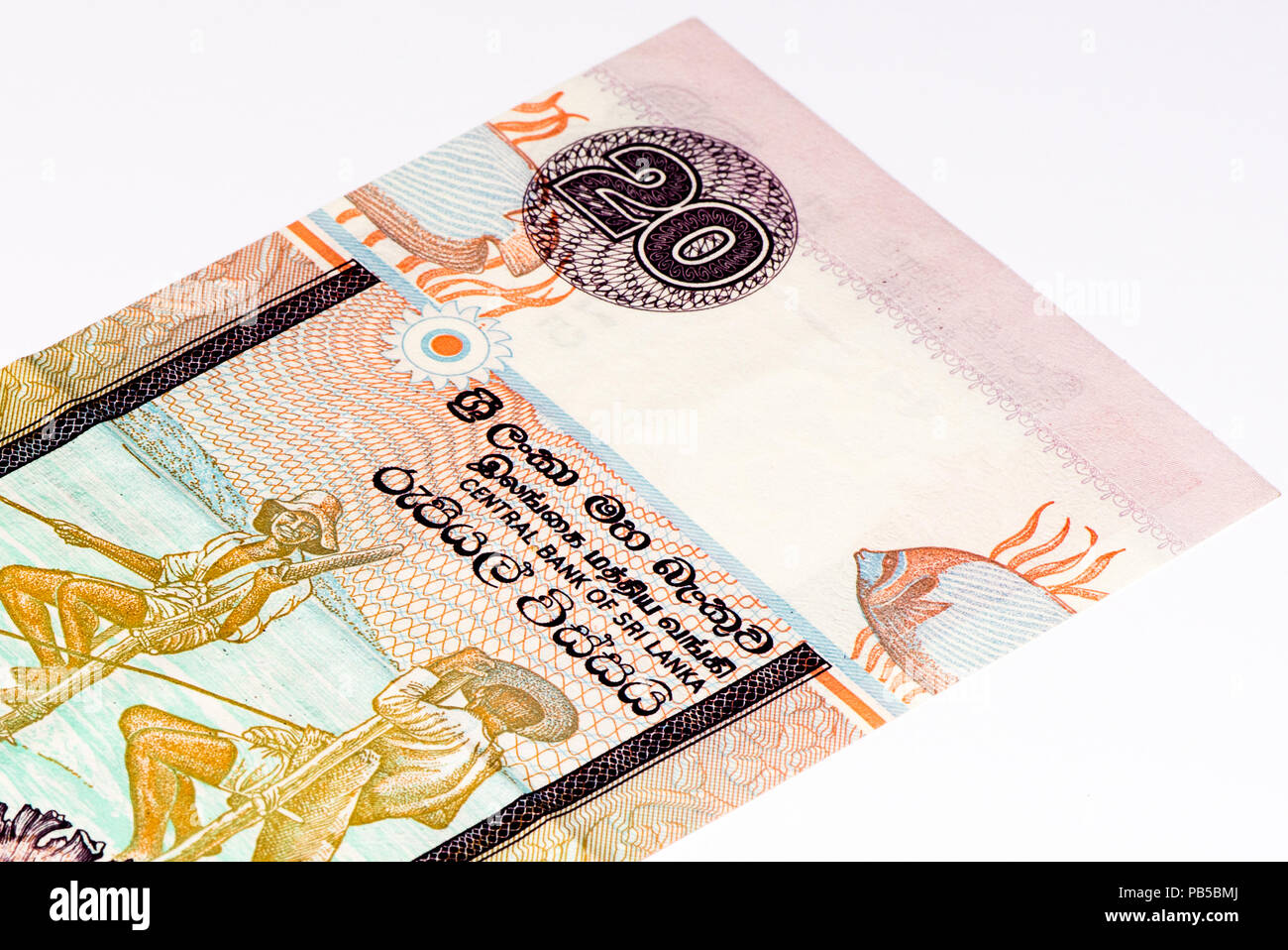 20 Sri Lankan rupee bank note. Rupees is the national currency of Sri ...