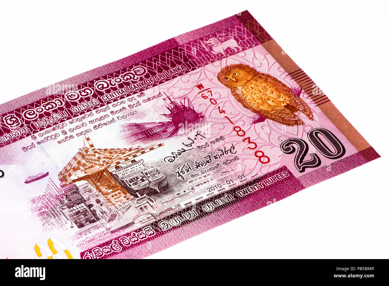 20 Sri Lankan rupee bank note. Rupees is the national currency of Sri ...