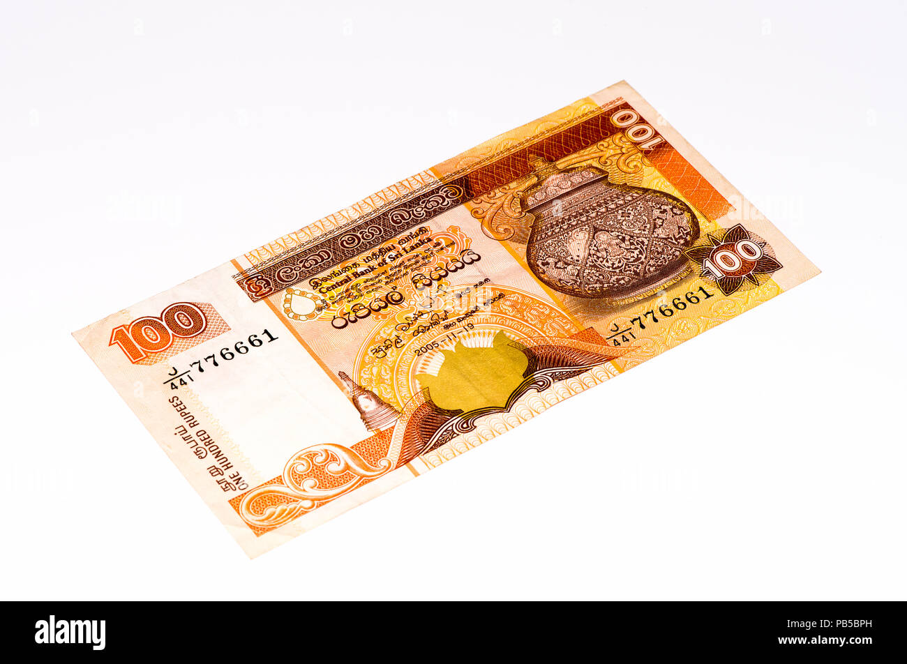 100 Sri Lankan rupee bank note. Rupees is the national currency of Sri ...