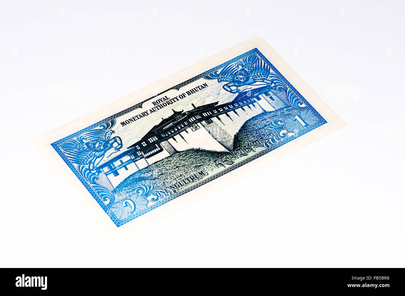 1 ngultrum bank note of Bhutan. Ngultrum is the national currency of ...