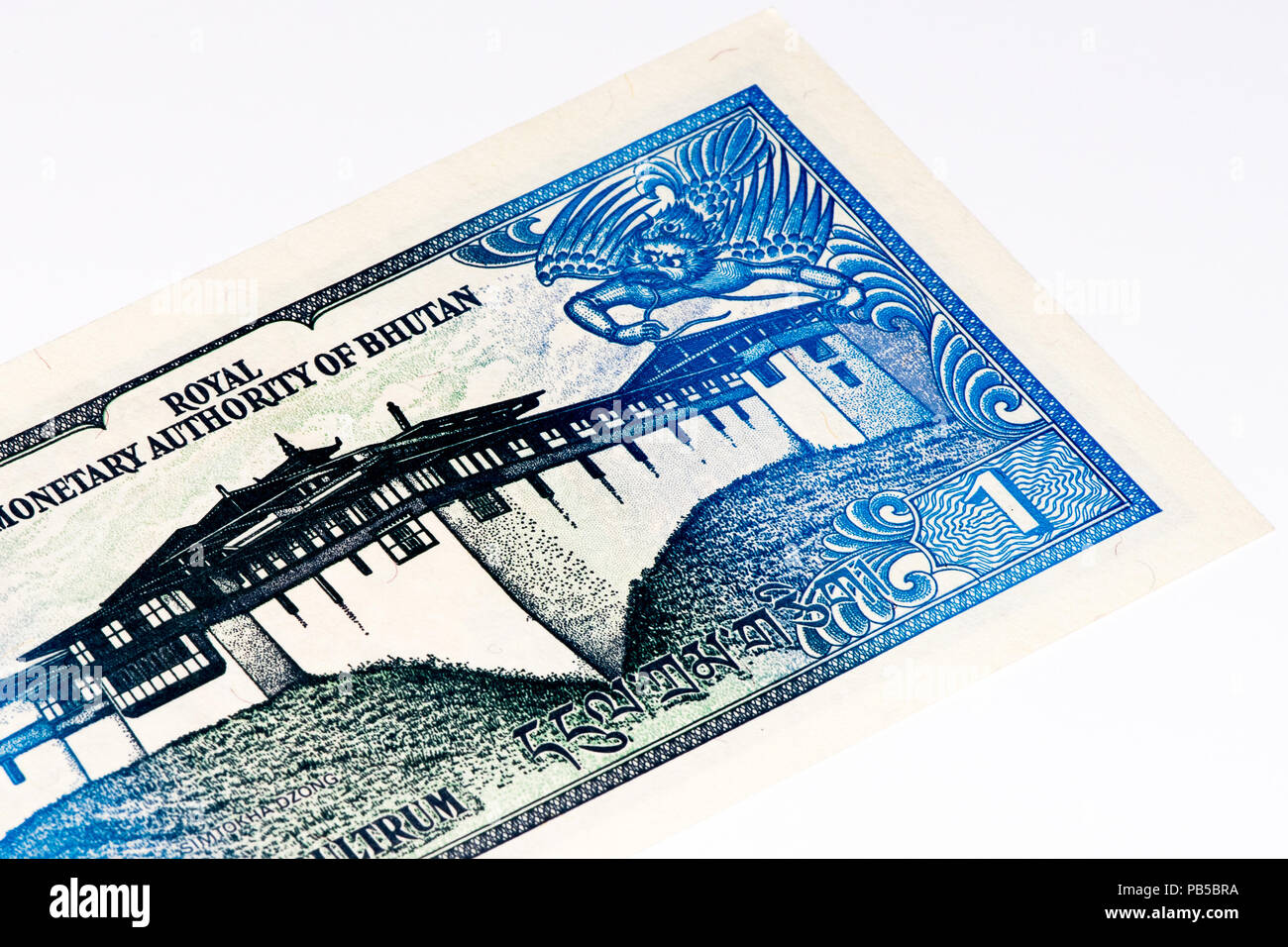 1 ngultrum bank note of Bhutan. Ngultrum is the national currency of ...