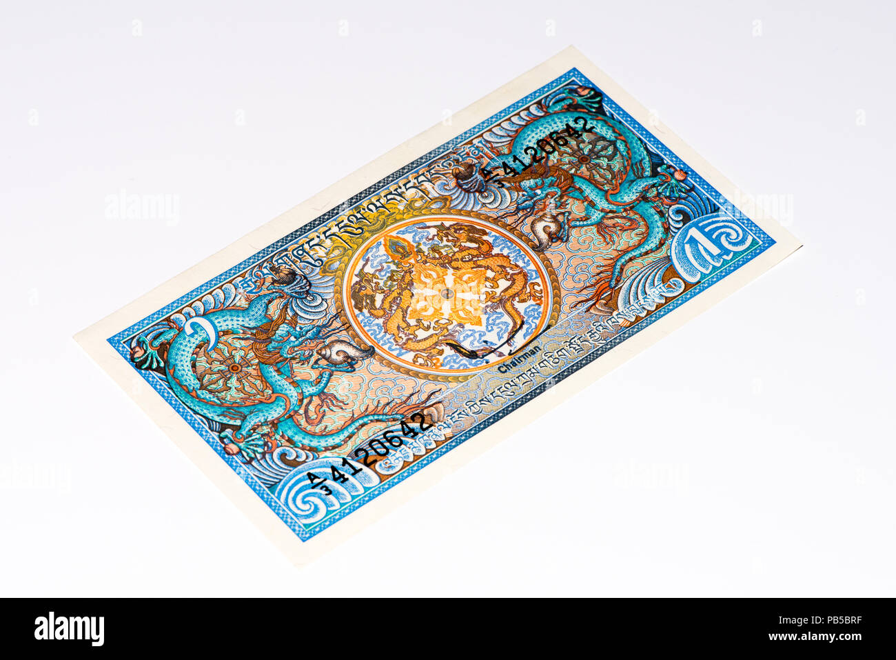 1 ngultrum bank note of Bhutan. Ngultrum is the national currency of ...
