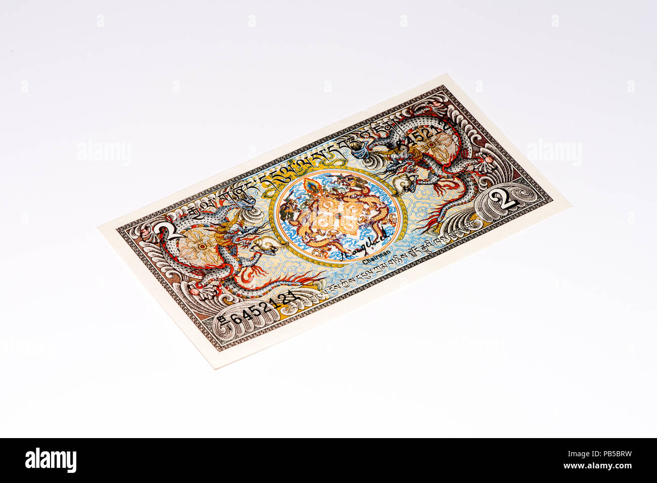 2 ngultrum bank note of Bhutan. Ngultrum is the national currency of ...