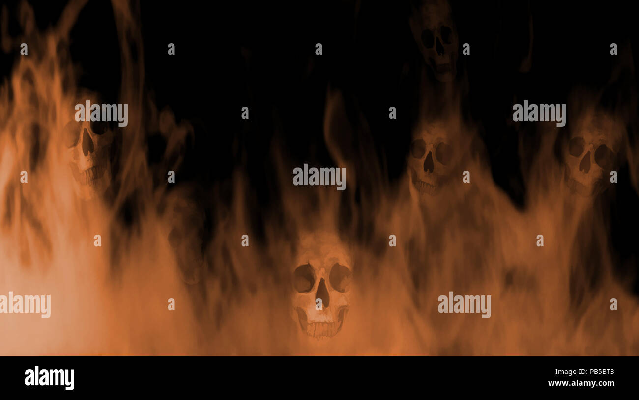 Digital illustration art. Skulls in the fog Stock Photo - Alamy