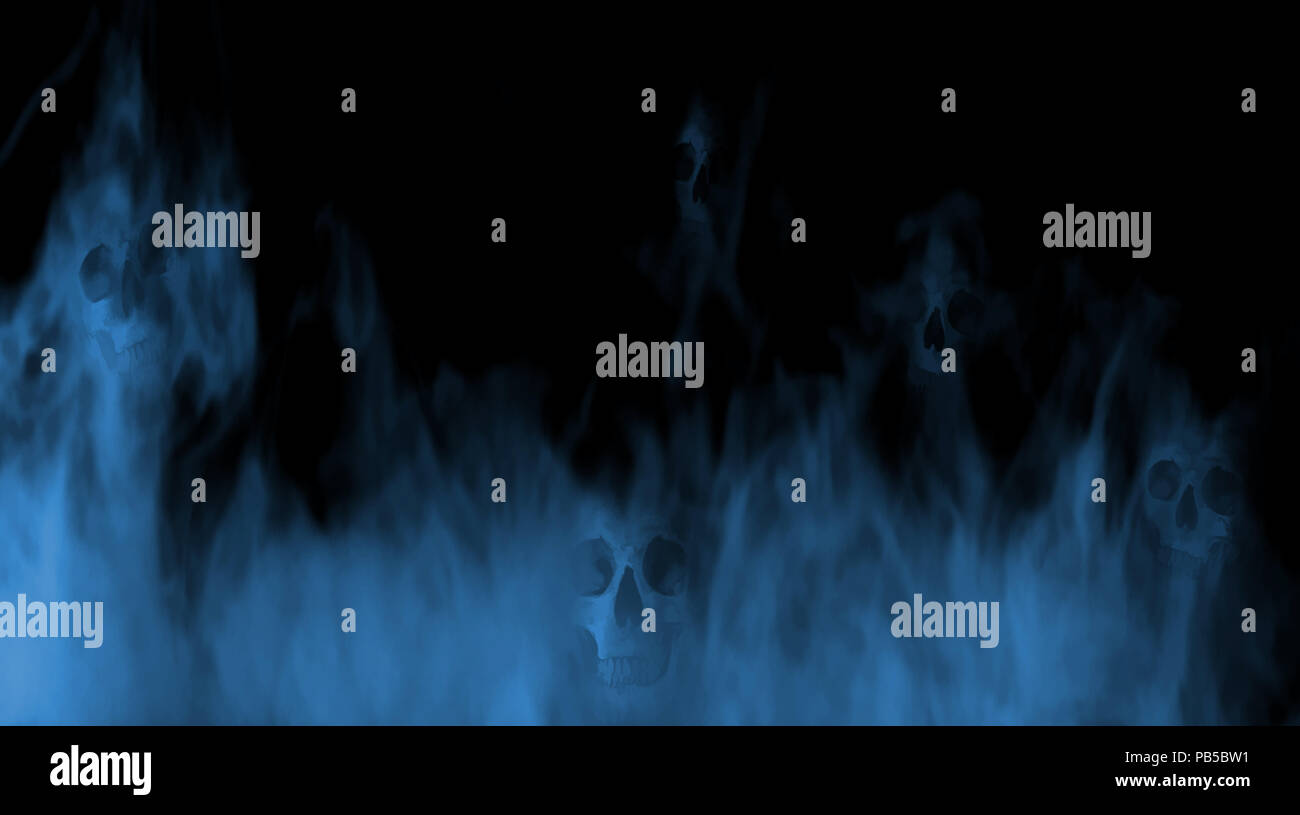 Digital illustration art. Skulls in the fog Stock Photo - Alamy