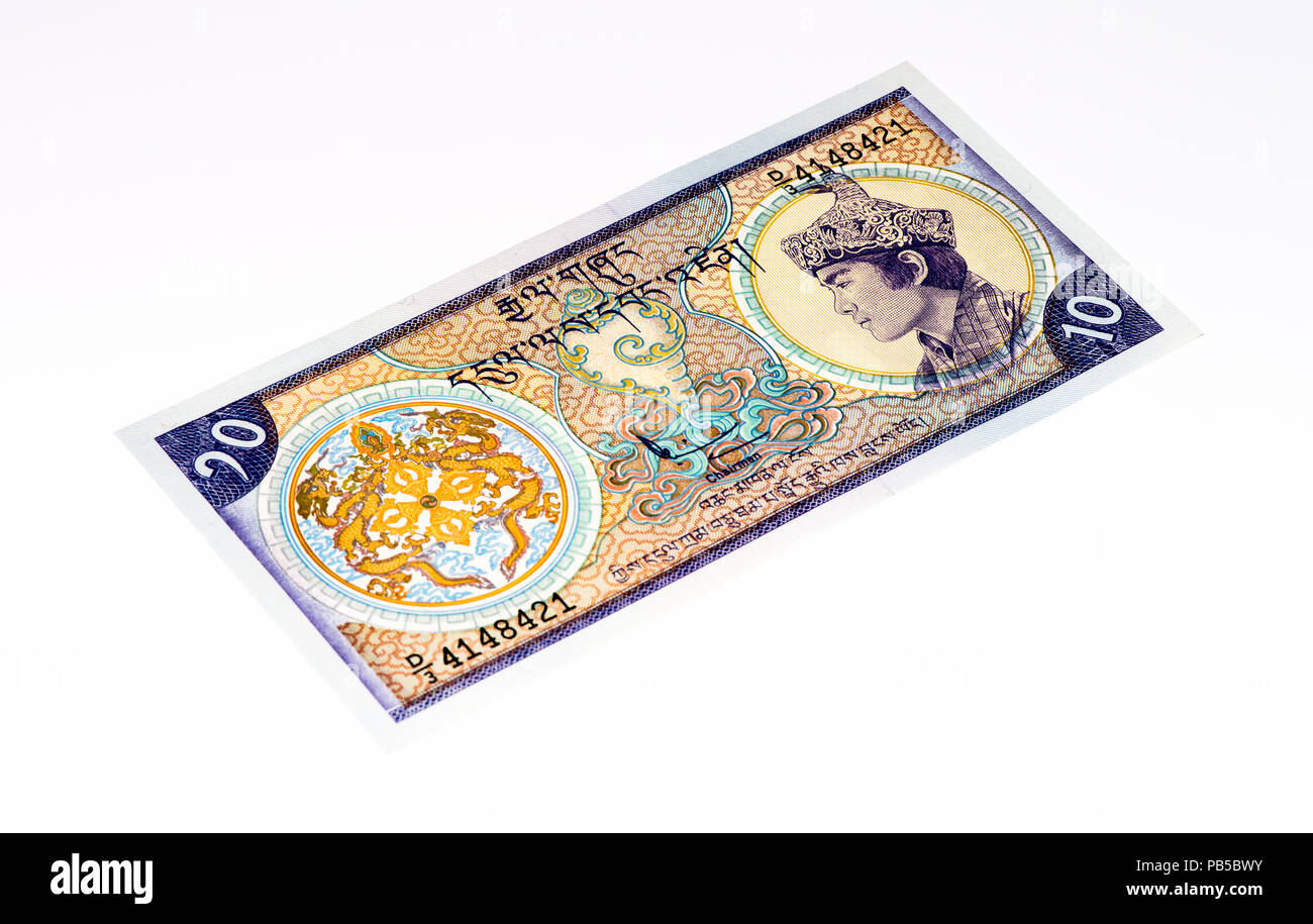 10 ngultrum bank note of Bhutan. Ngultrum is the national currency of ...