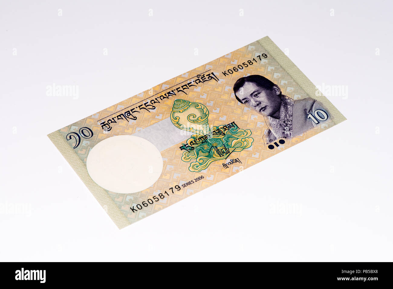 10 ngultrum bank note of Bhutan. Ngultrum is the national currency of ...