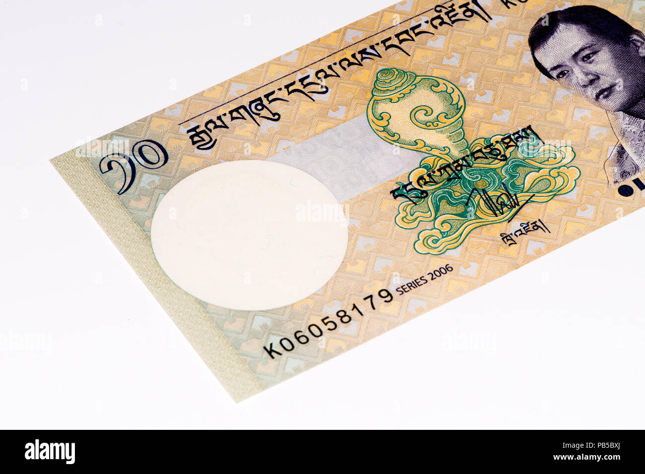 10 ngultrum bank note of Bhutan. Ngultrum is the national currency of ...