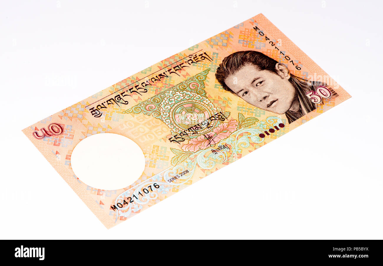 50 ngultrum bank note of Bhutan. Ngultrum is the national currency of ...