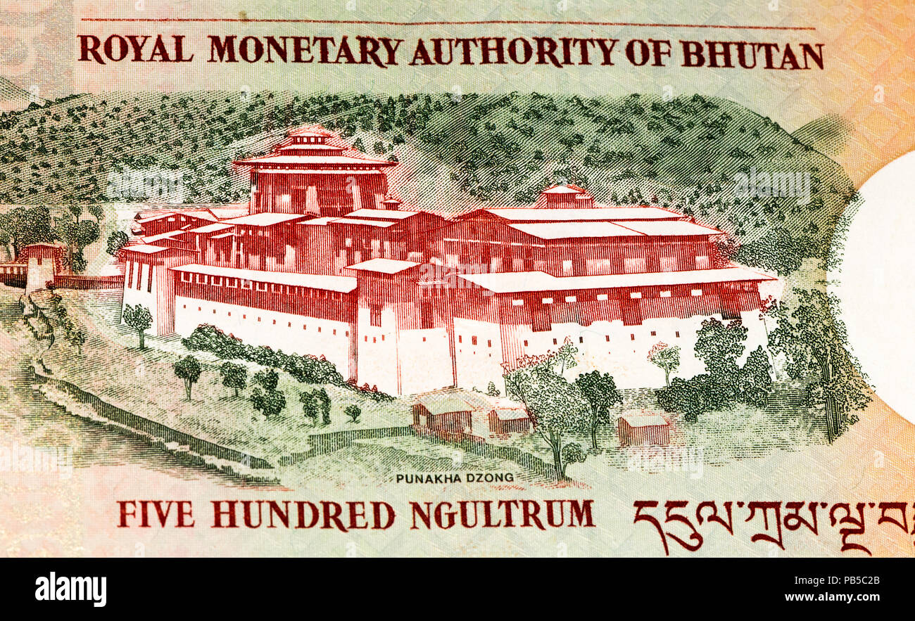500 ngultrum bank note of Bhutan. Ngultrum is the national currency of ...