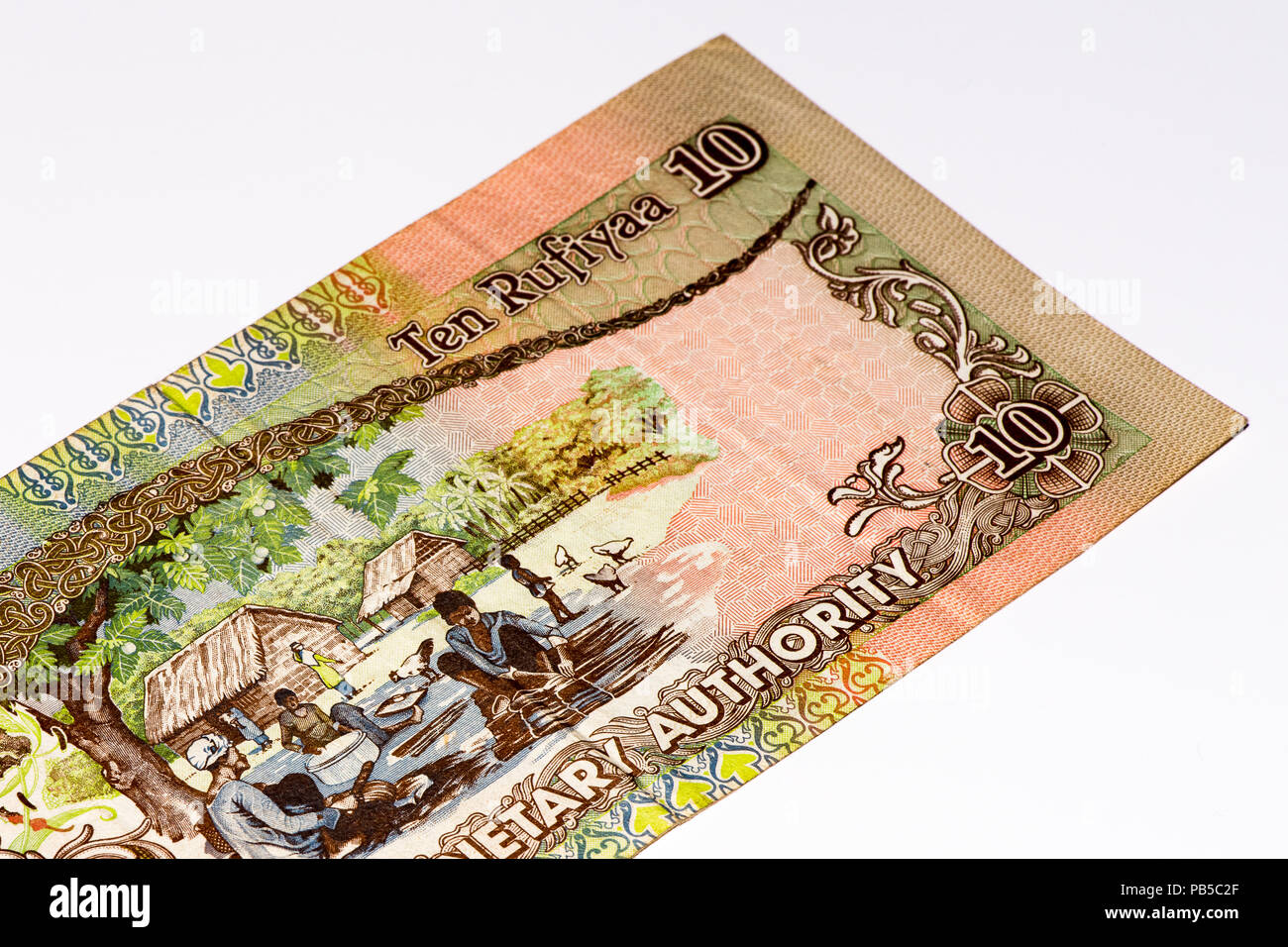 10 Maldivian rufiyaa bank note. Rufiyaa is the national cureency of ...