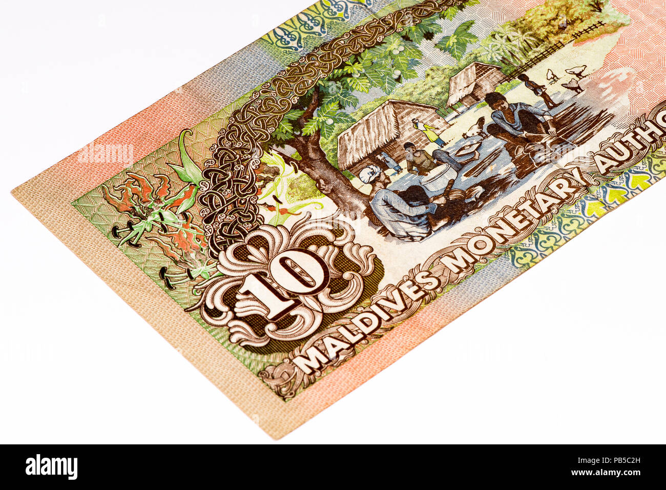 10 Maldivian rufiyaa bank note. Rufiyaa is the national cureency of ...