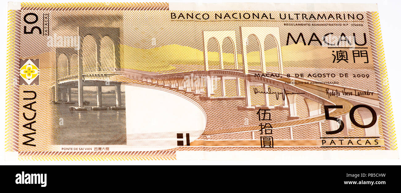 VELIKIE LUKI, RUSSIA - JULY 30, 2015: 50 Macanese pataca bank note ...
