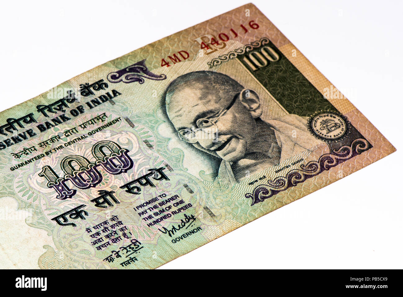 100 rupees bank note of India. Rupee is the national currency of India ...