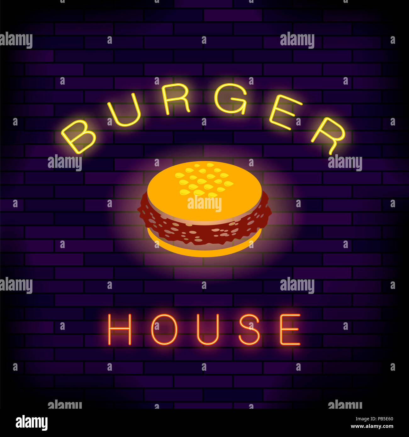 Burger House Neon Colorful Sign Stock Photo - Alamy