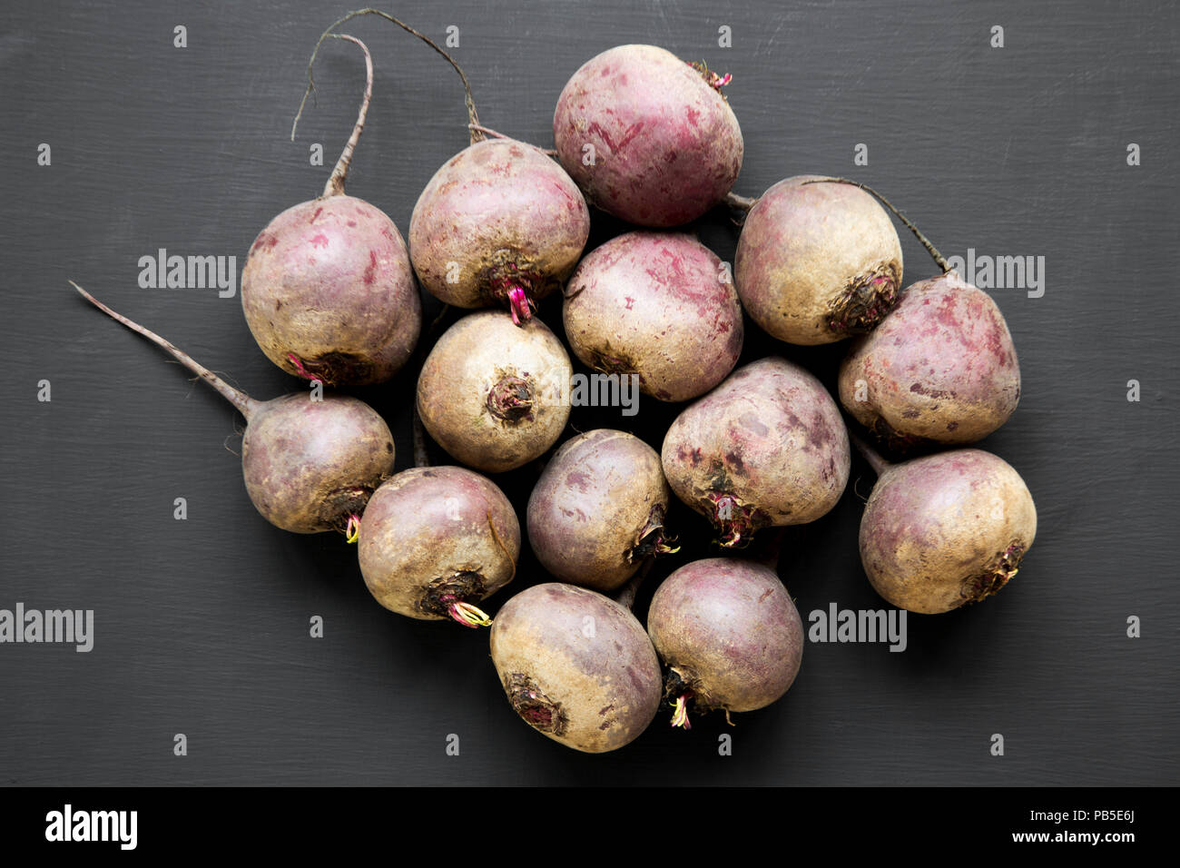 Red beetroot on black background, view from above. Overhead Stock Photo ...