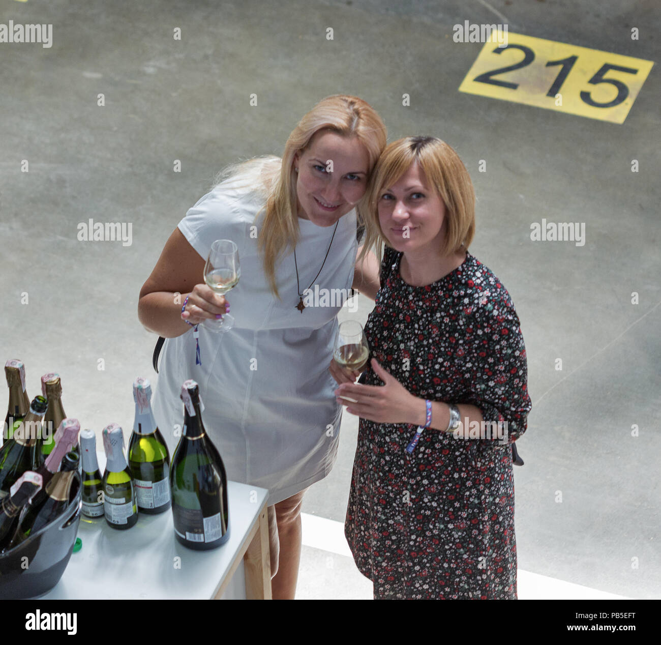 KIEV, UKRAINE - JUNE 02, 2018: Women taste sparkling wine at Kyiv Wine ...