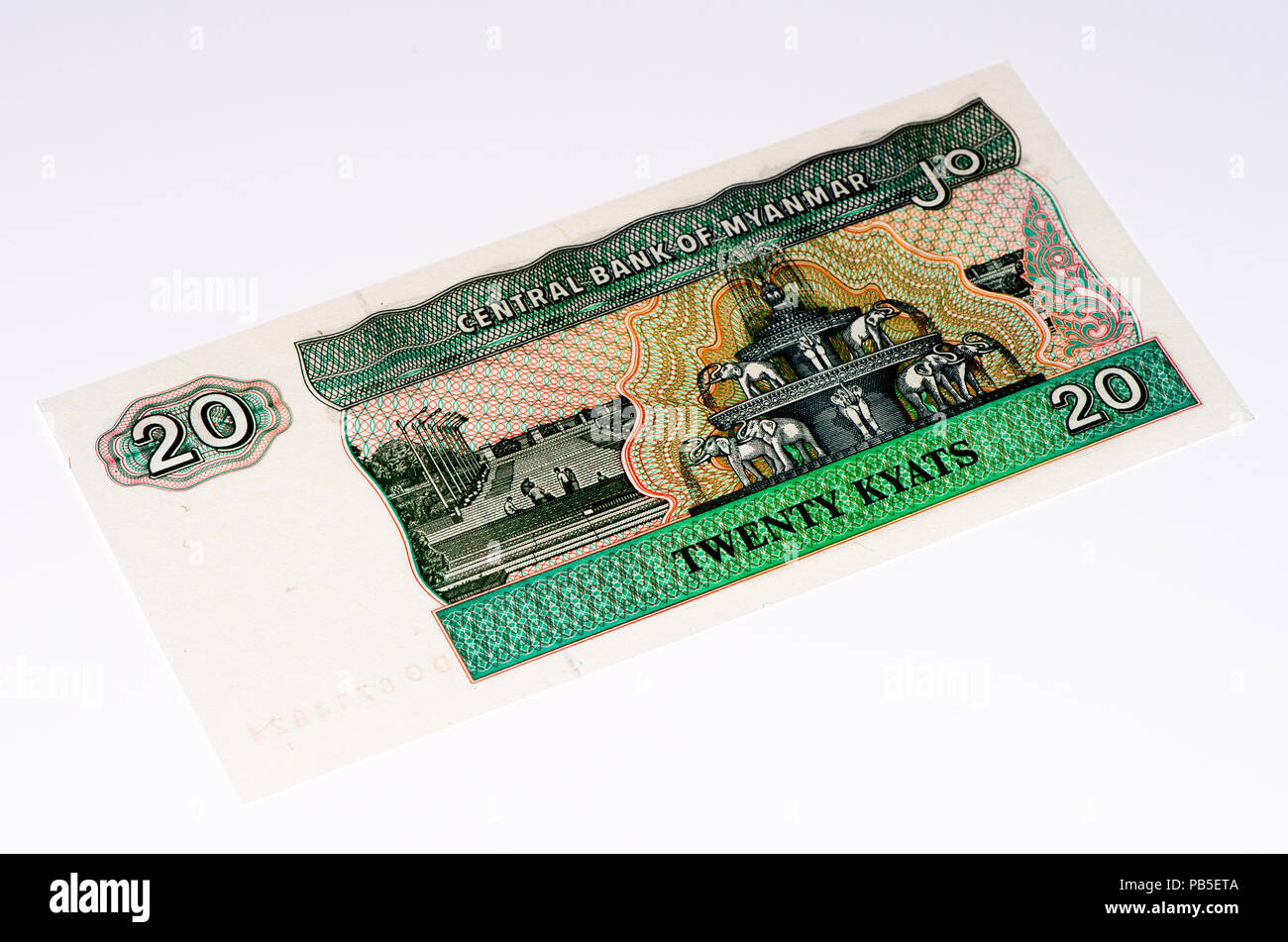 20 kyats bank note. Kyat is the national currency of Myanmar Stock ...