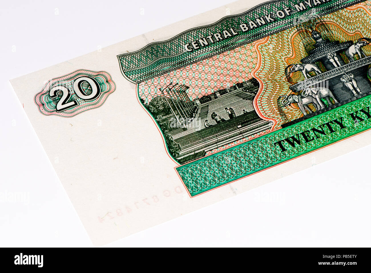 20 kyats bank note. Kyat is the national currency of Myanmar Stock ...