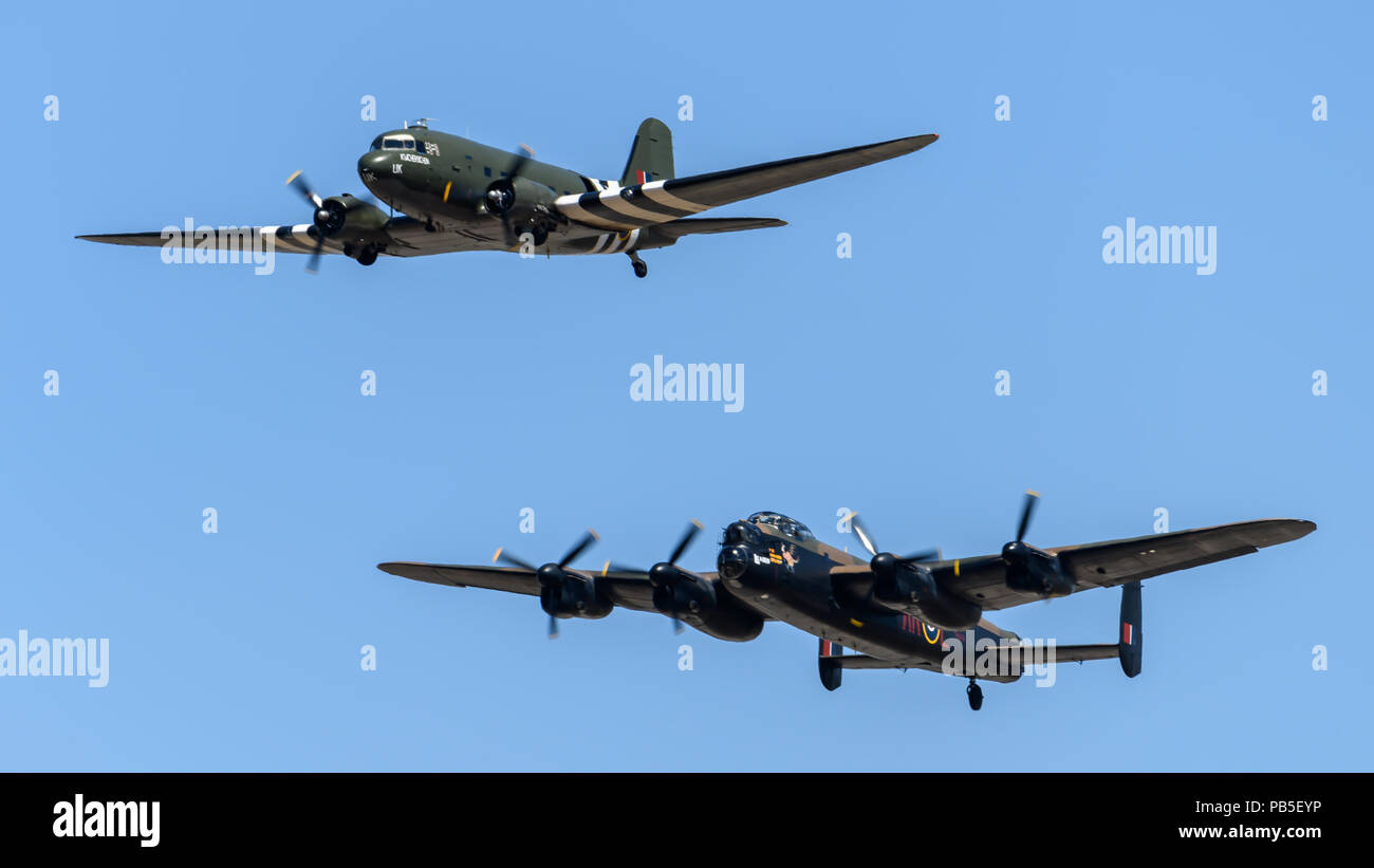 Lancaster bomber in formation with a Dakota DC3 Stock Photo - Alamy