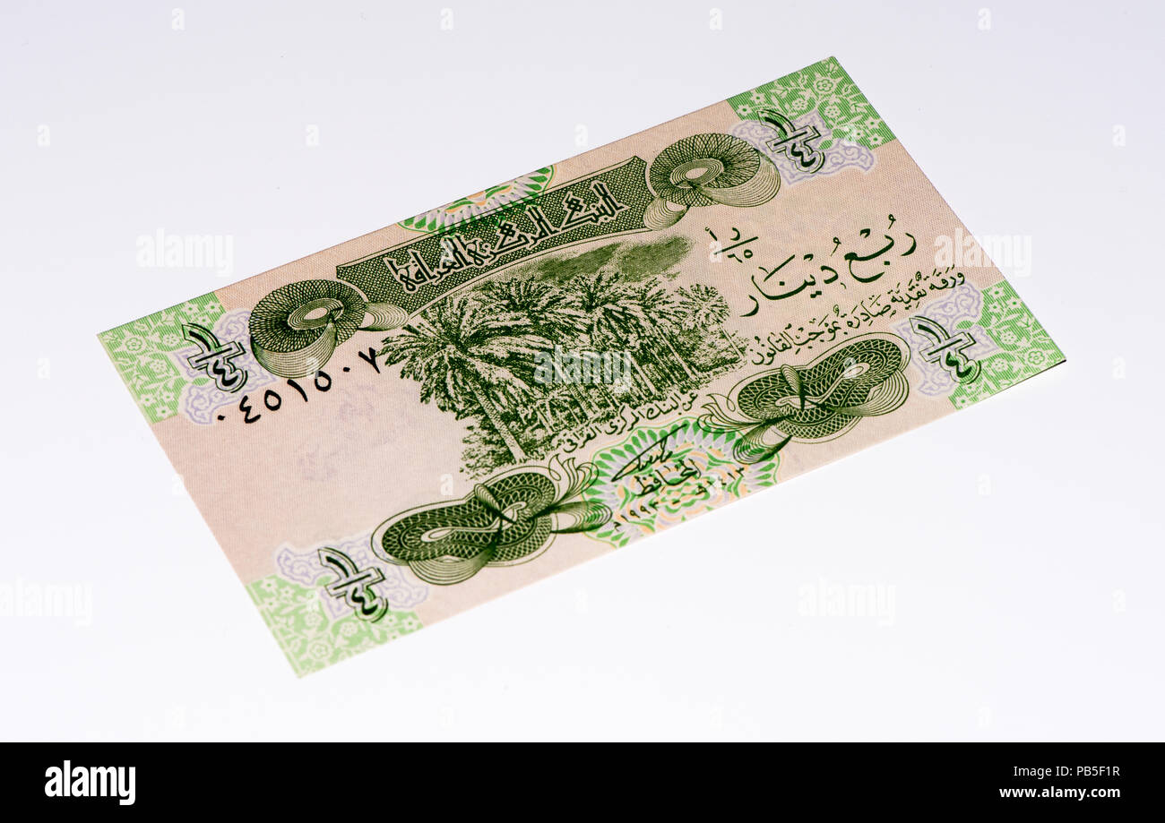 0.25 Iraqi dinar bank note. Iraqi dinar is the national currency of ...