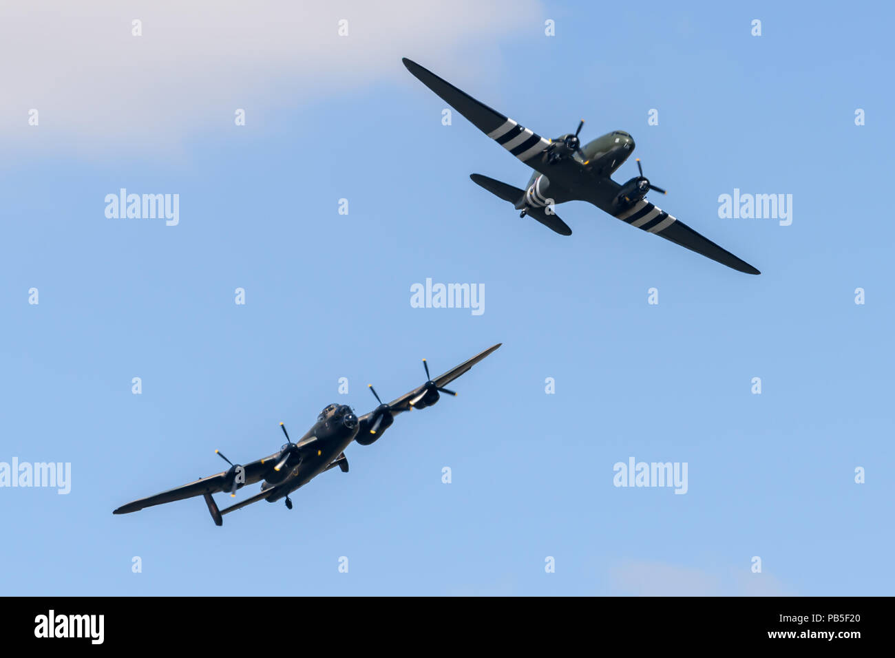 Lancaster bomber in formation with a Dakota DC3 Stock Photo - Alamy