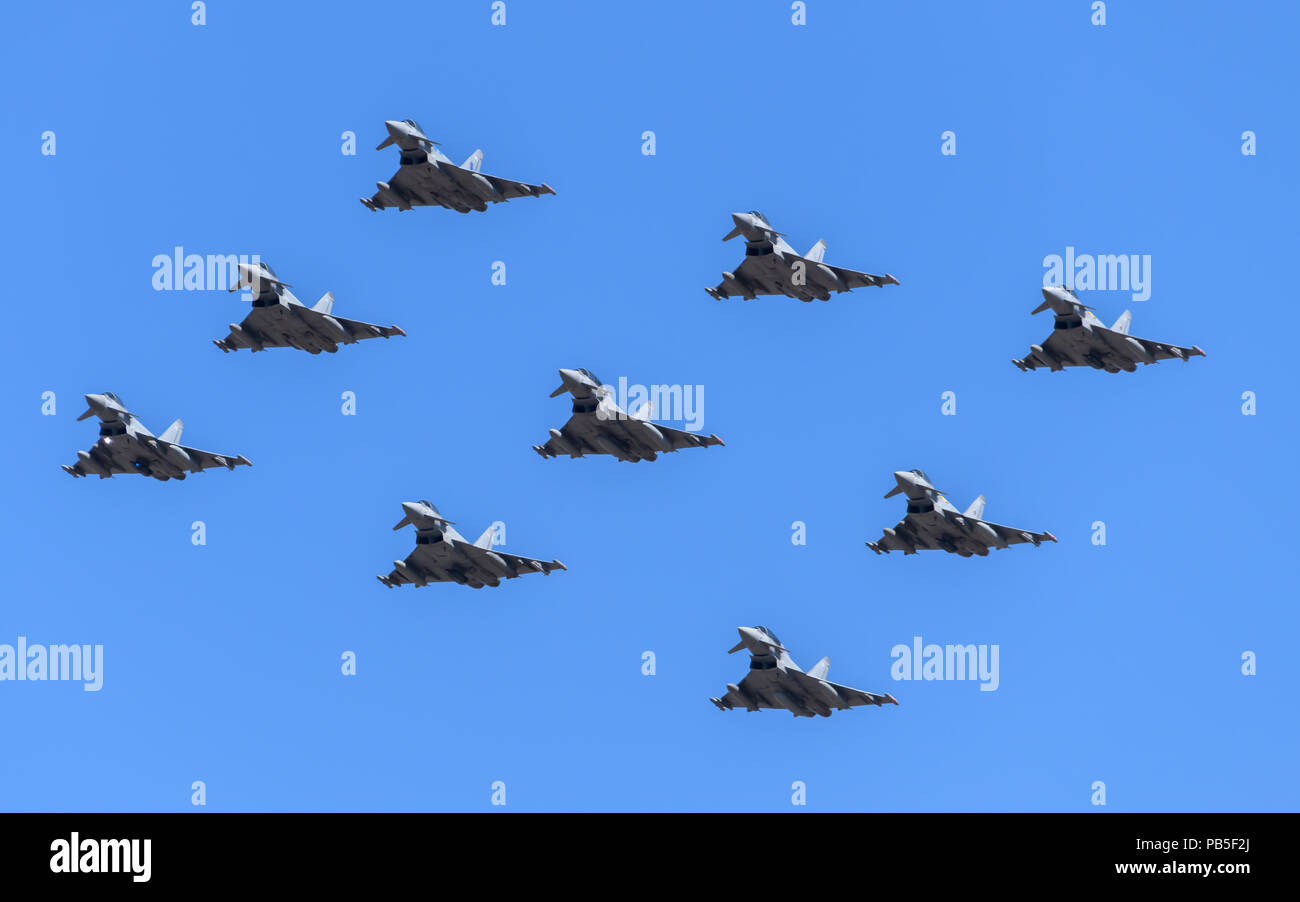 Nine Eurofighter Typhoon aircraft in formation Stock Photo - Alamy