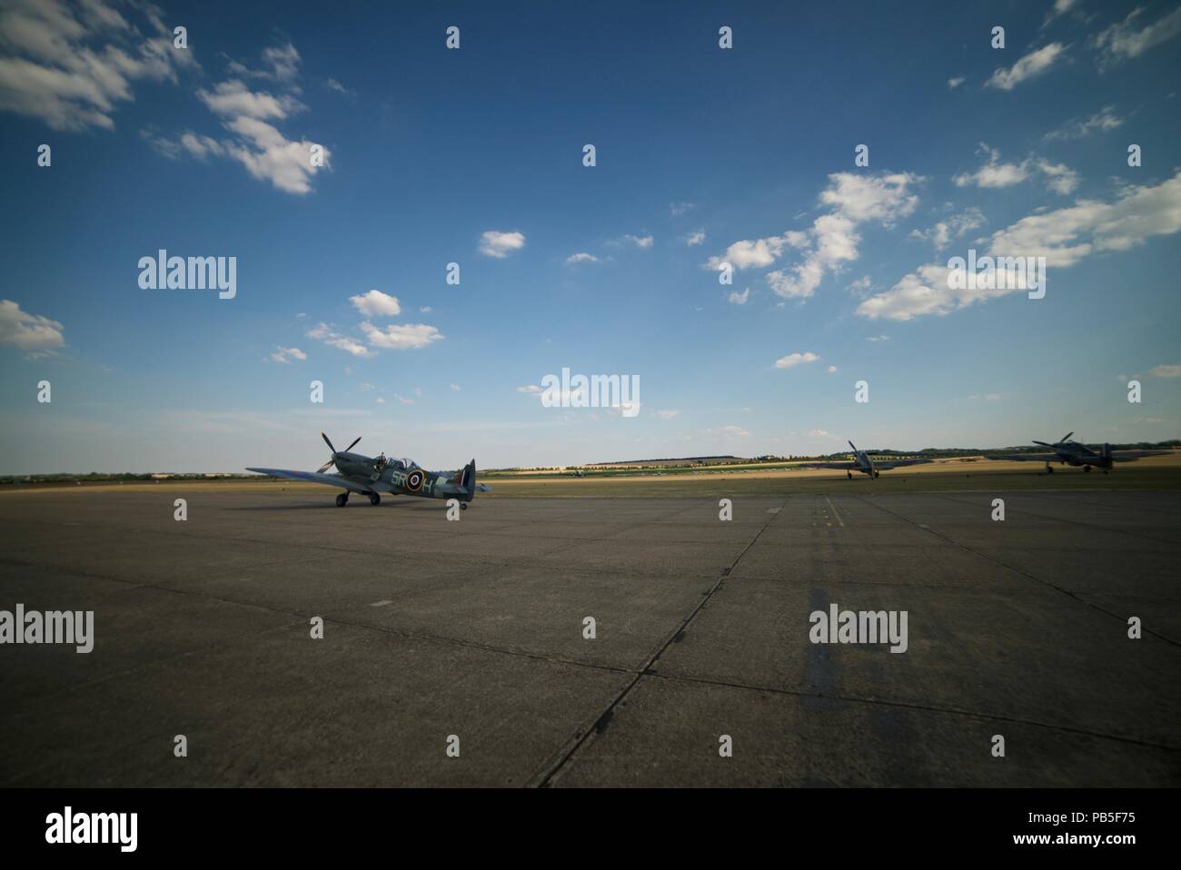 Spitfire taking off at Duxford Airfield during the Duxford Airshow 2018 ...