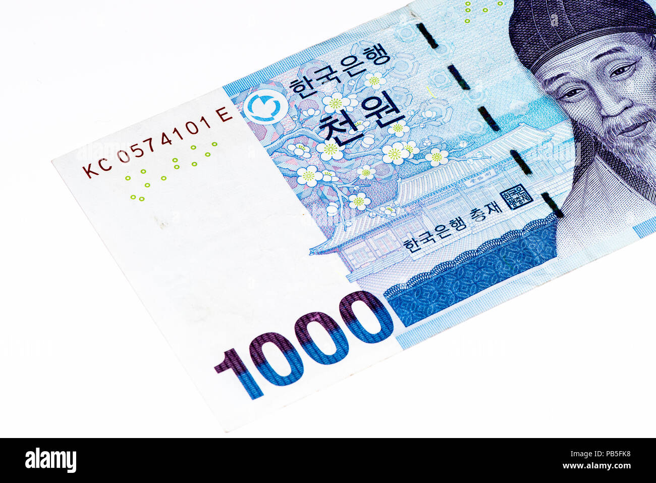 1000 South Korea won bank note. Won is the national currency of the ...