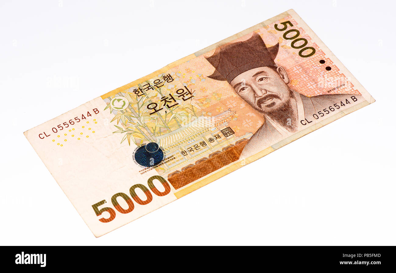 5000 South Korea won bank note. Won is the national currency of the ...