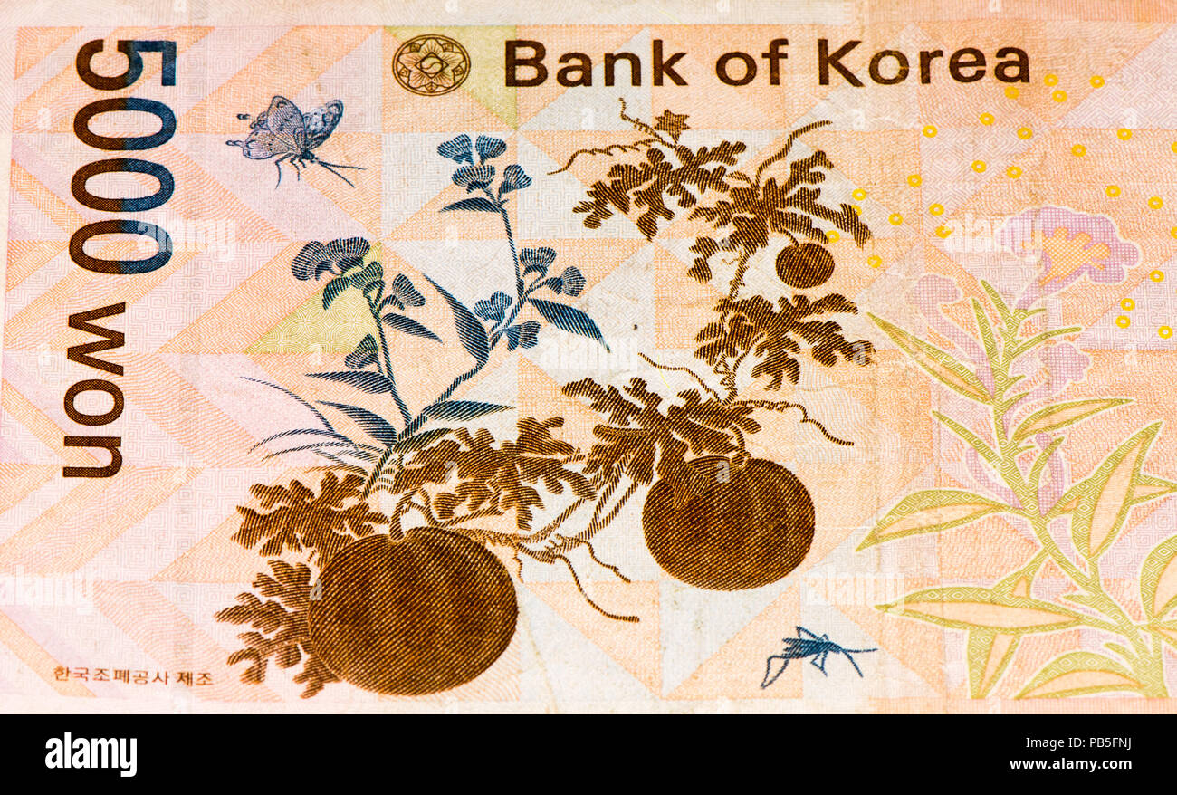 5000 South Korea won bank note. Won is the national currency of the ...