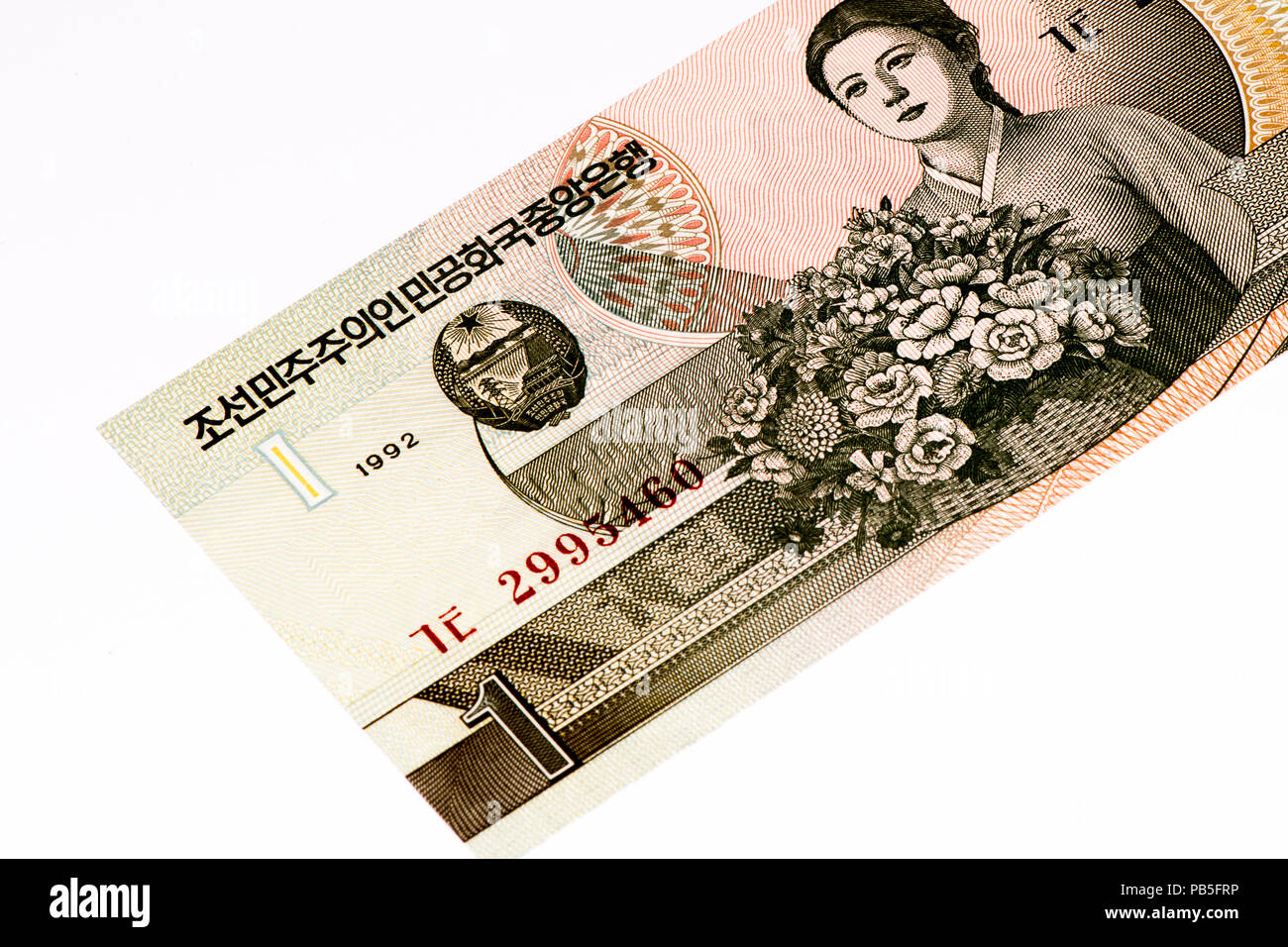 1 North Korea won bank note. North Korea won is the national currency ...