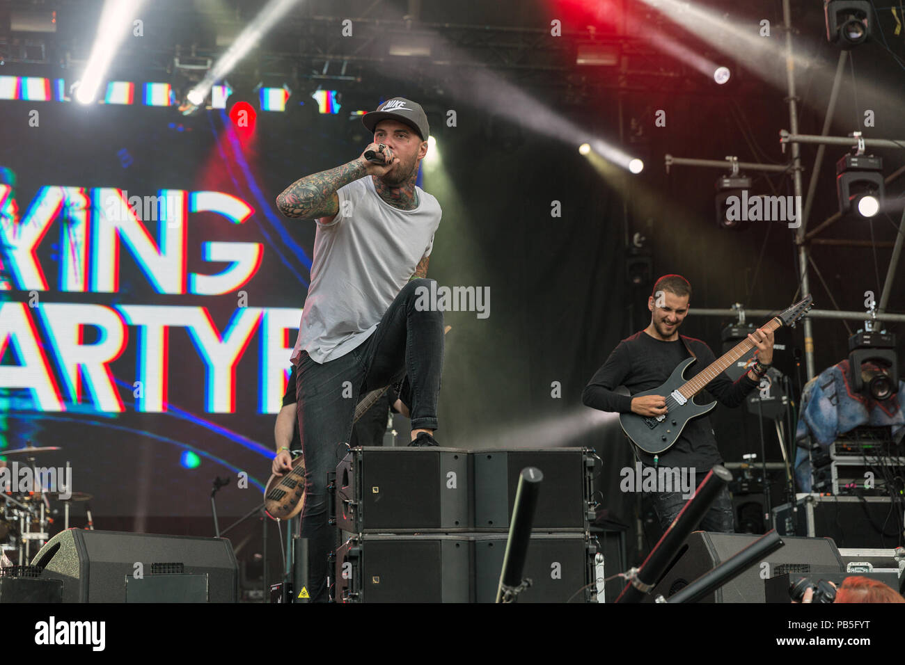 KIEV, UKRAINE - JULY 05, 2018: French extreme metal rock band Betraying ...
