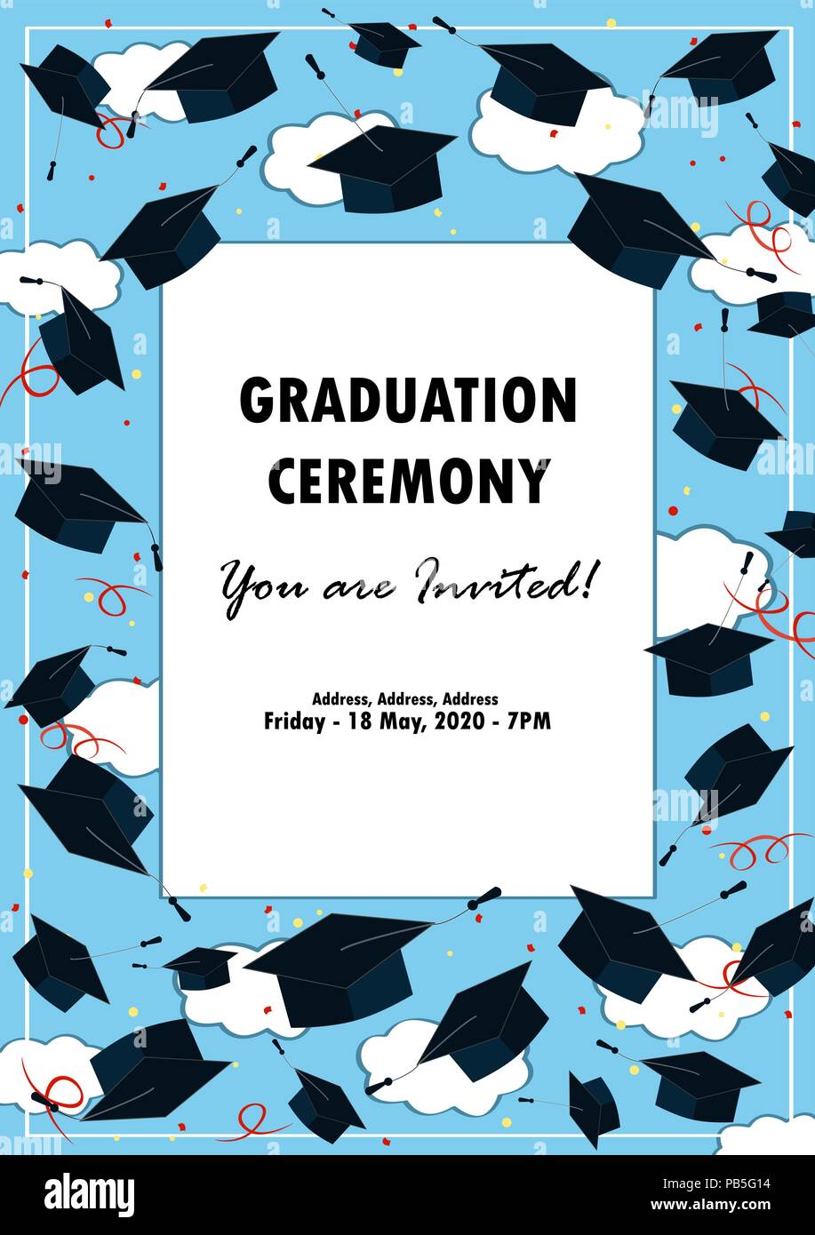 Graduation poster or frame. Throwing graduation hats in the sky. place ...