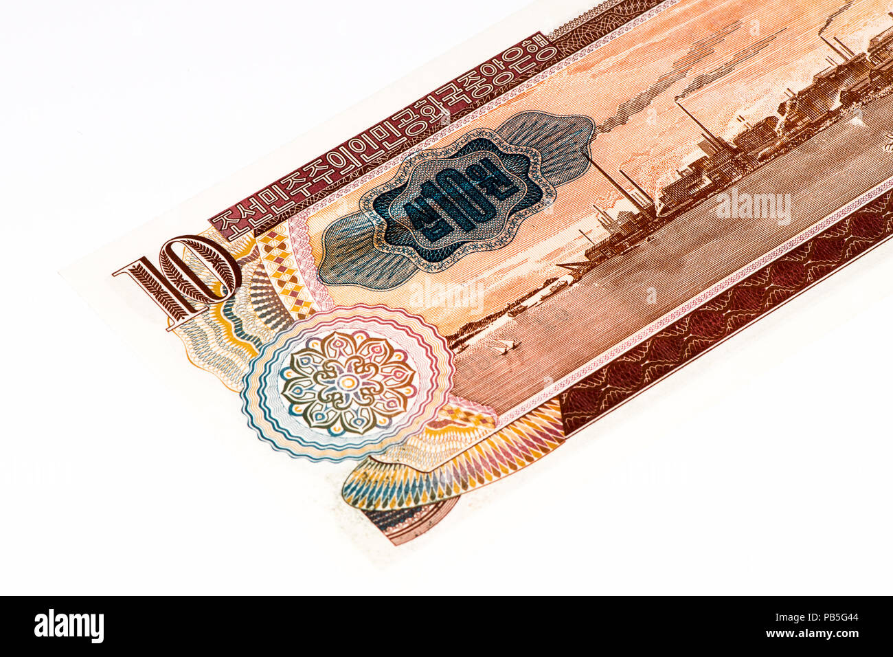 10 North Korea won bank note. North Korea won is the national currency ...