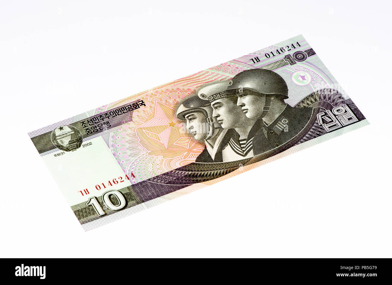 10 North Korea won bank note. North Korea won is the national currency ...