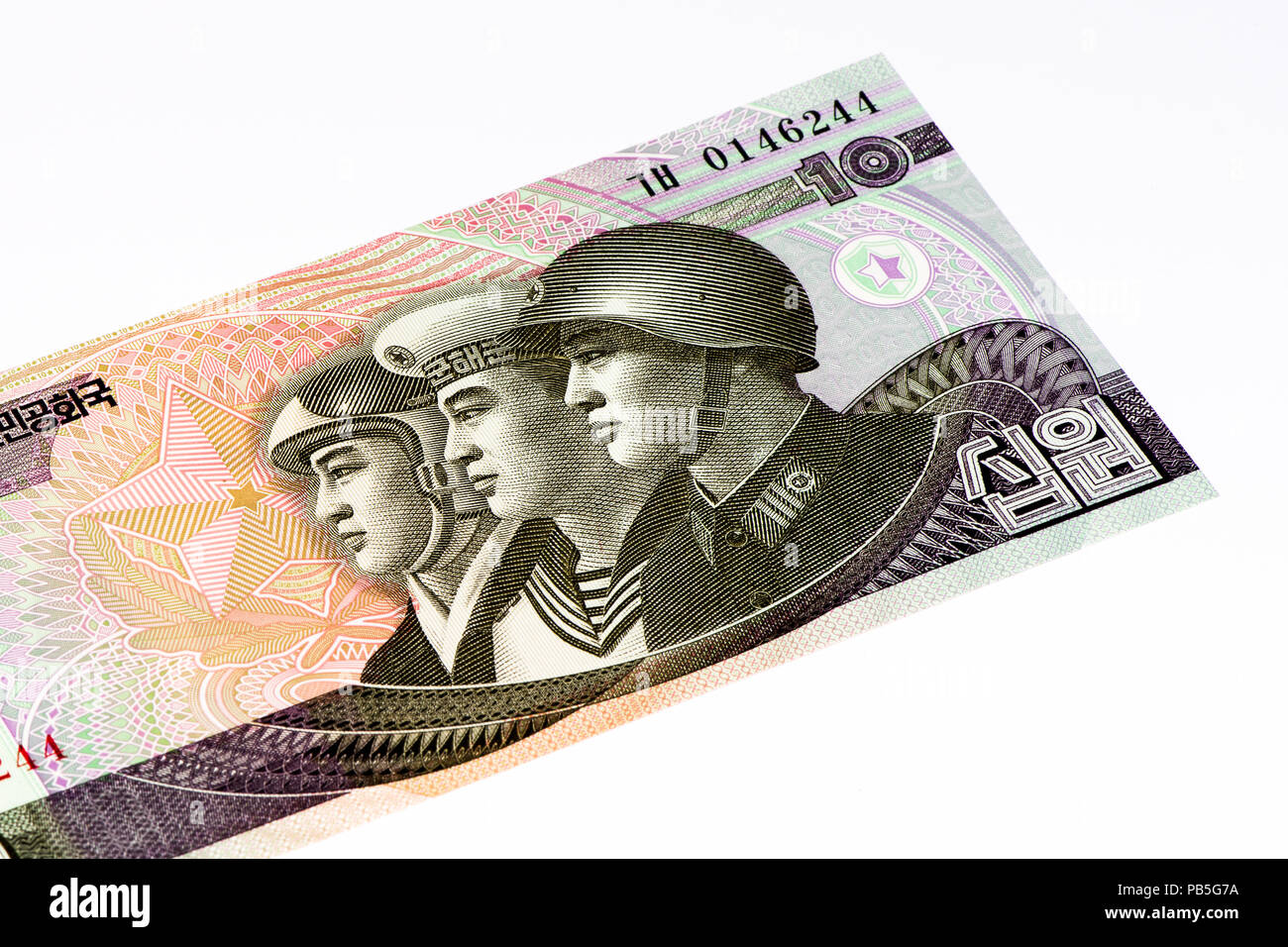 10 North Korea won bank note. North Korea won is the national currency ...