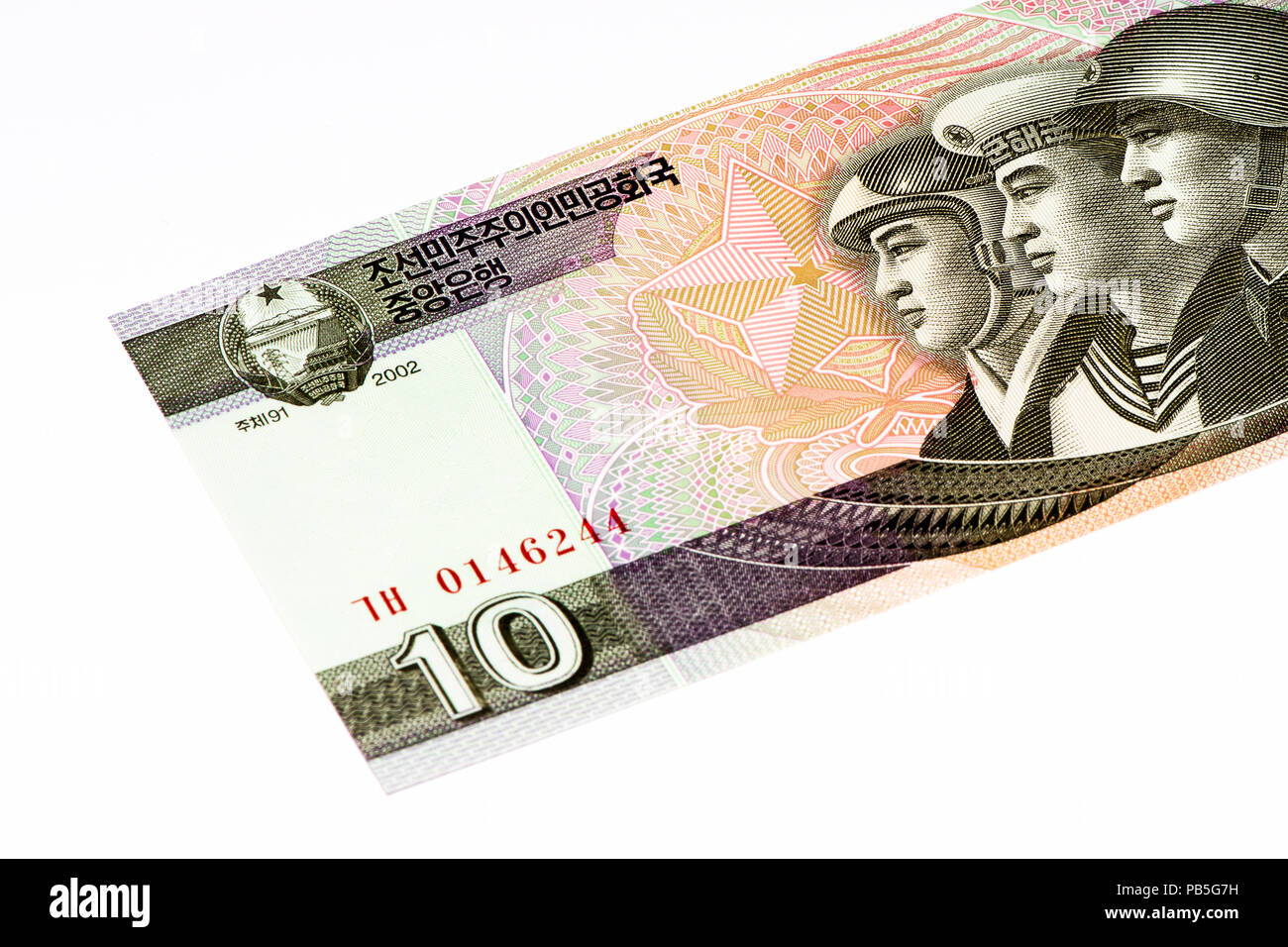 10 North Korea won bank note. North Korea won is the national currency ...