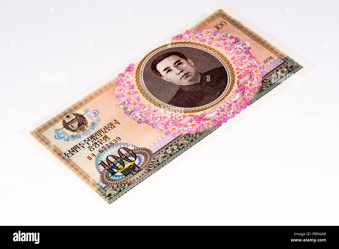 100 North Korea won bank note. North Korea won is the national currency ...