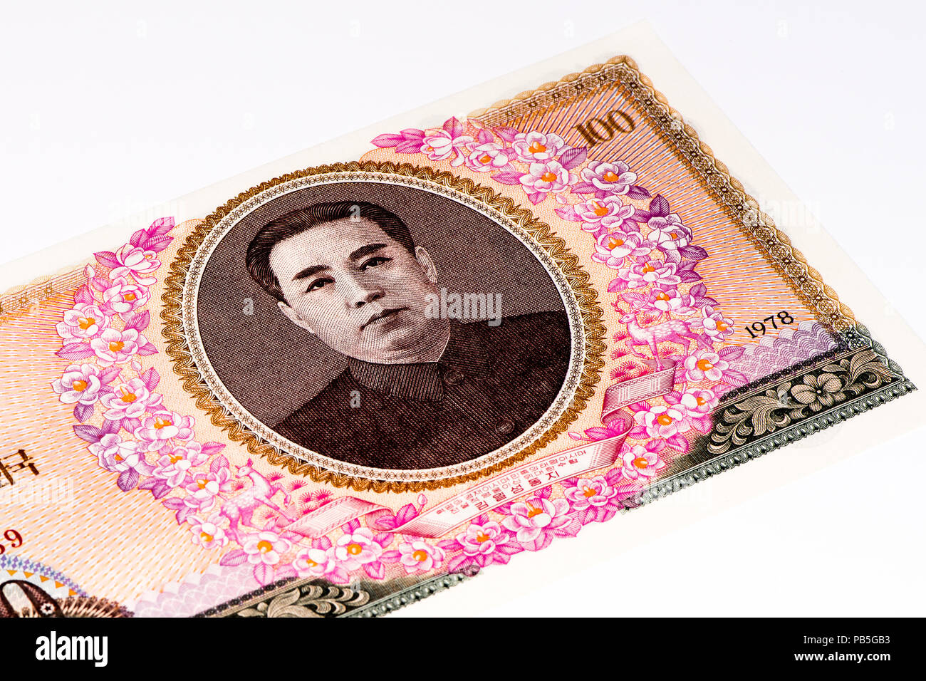 100 North Korea won bank note. North Korea won is the national currency ...