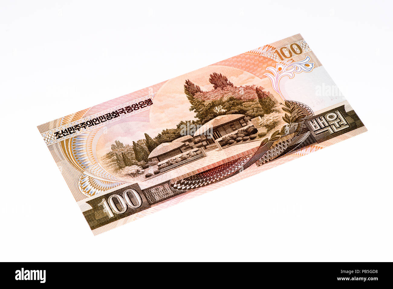 100 North Korea won bank note. North Korea won is the national currency ...