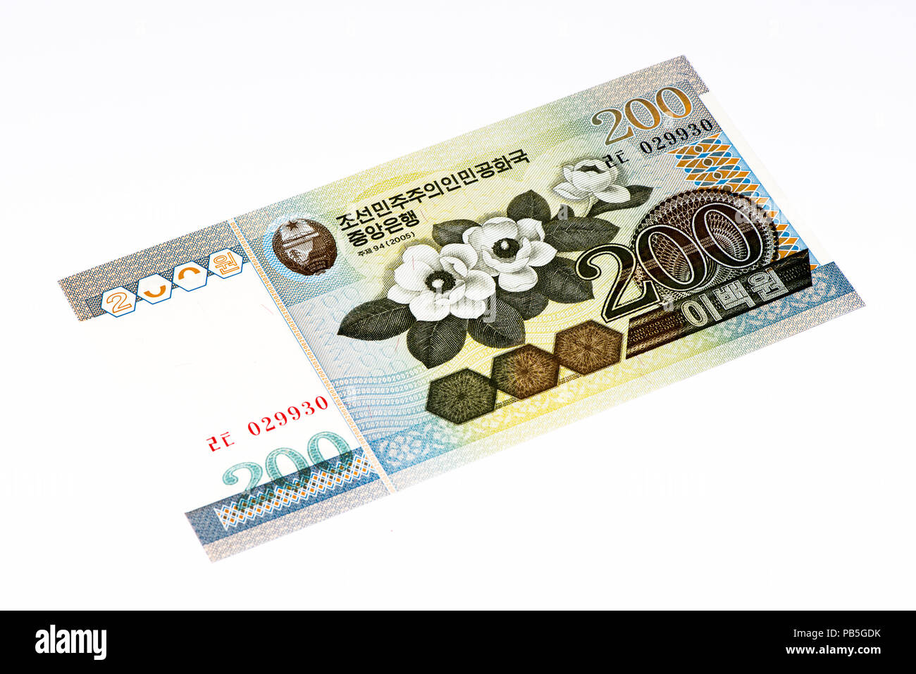 200 North Korea won bank note. North Korea won is the national currency ...