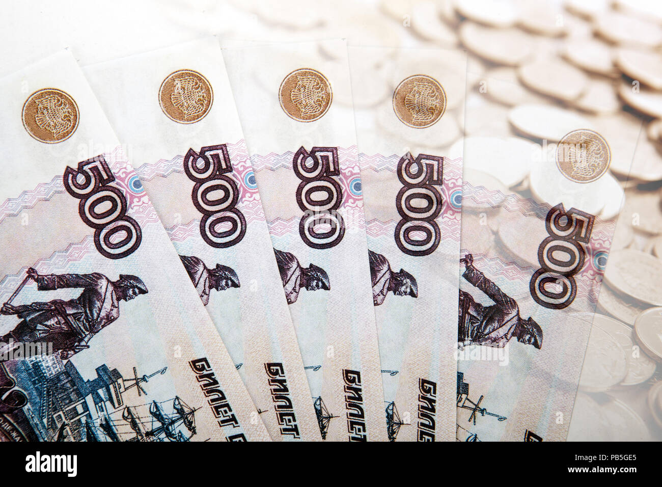 business still life of money ruble bills and ruble coins close up Stock ...