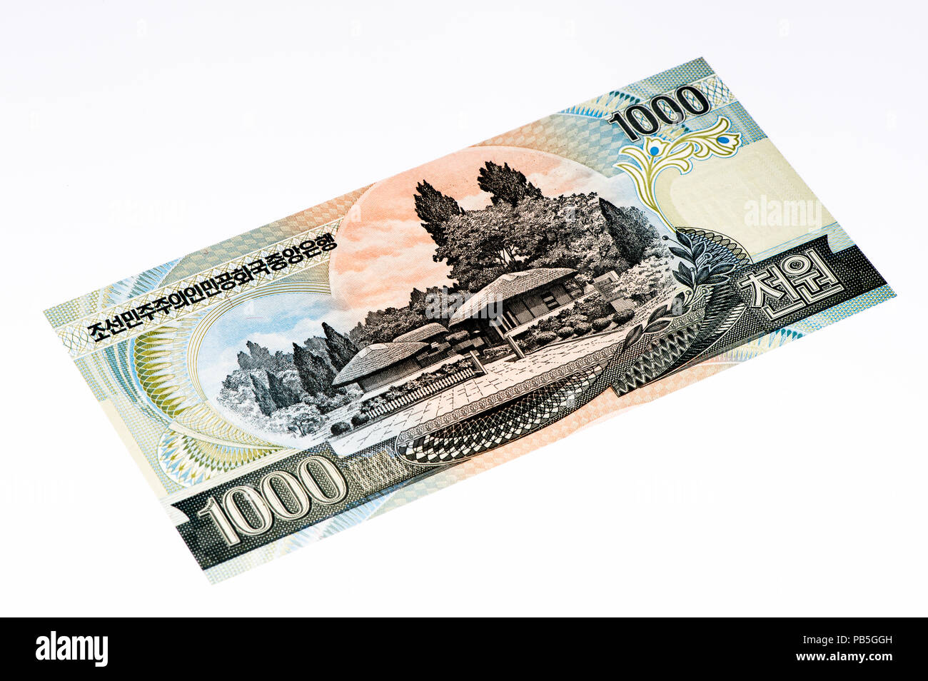 1000 North Korea won bank note. North Korea won is the national ...