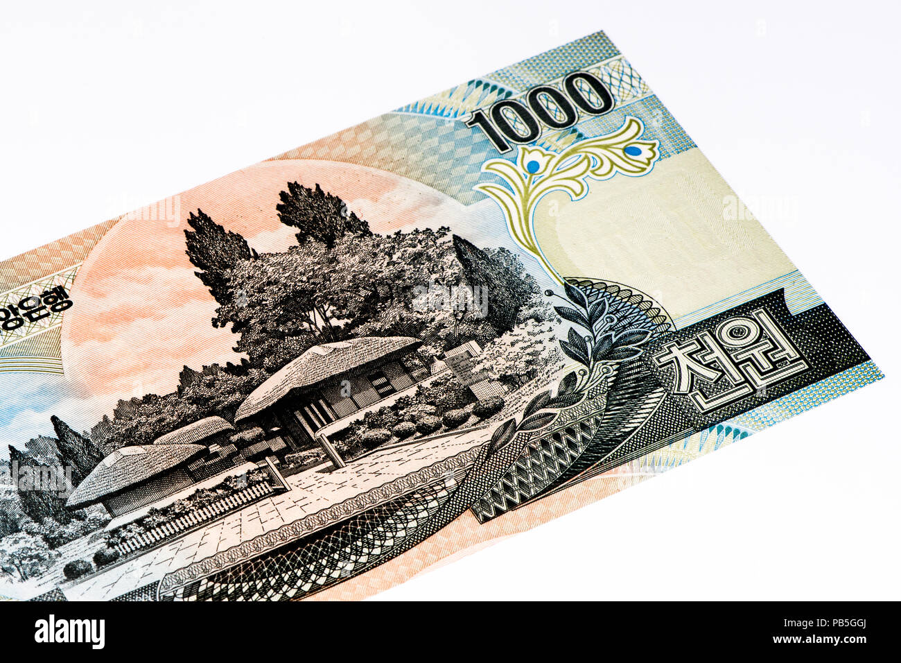 1000 North Korea won bank note. North Korea won is the national ...
