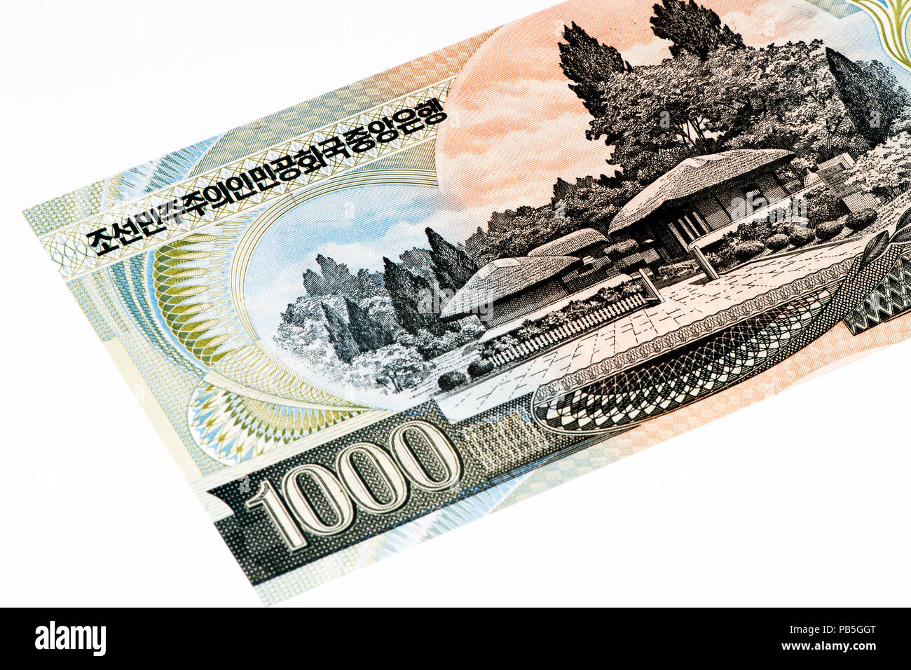 1000 North Korea won bank note. North Korea won is the national ...