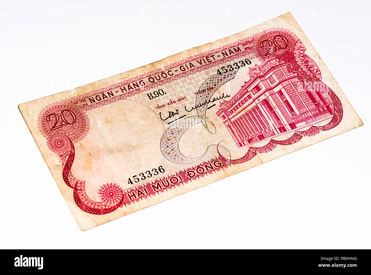 20 dong bank note of South Vietnam. Dong is the national currency of ...