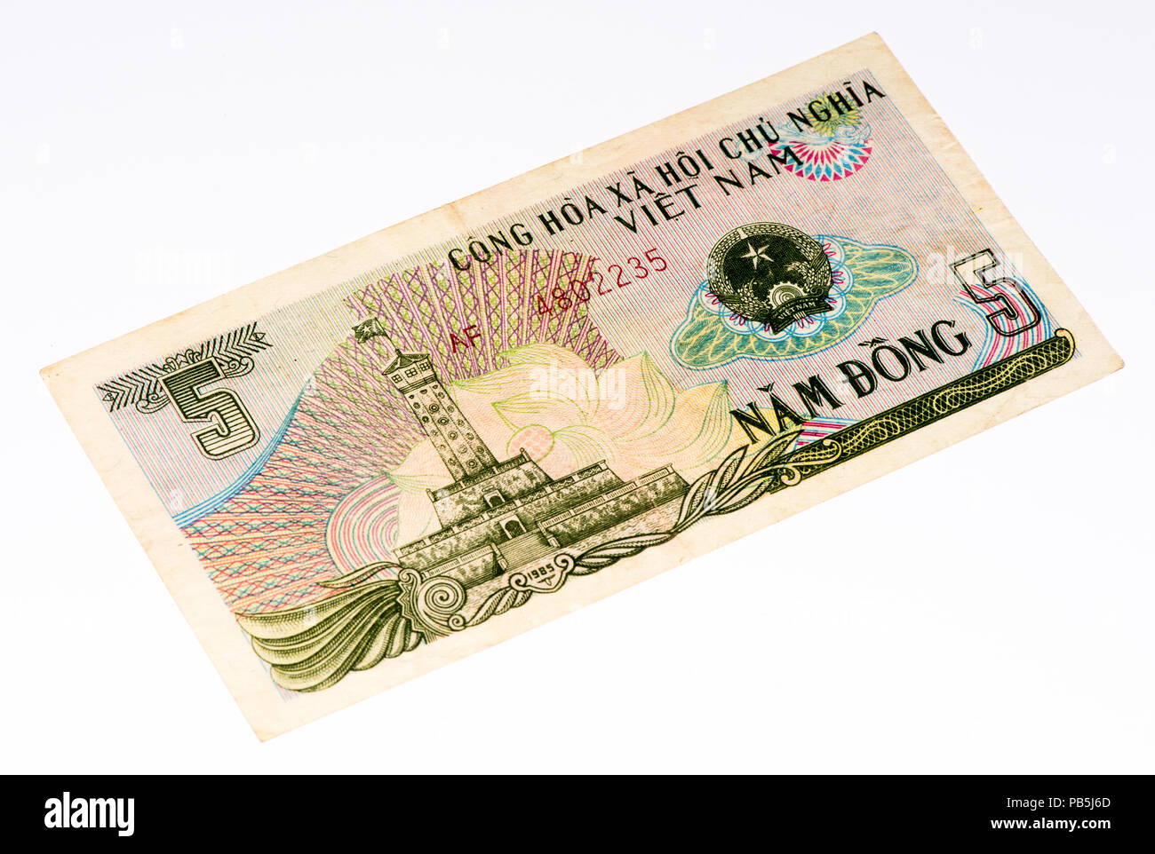 5 dong bank note of Vietnam. Dong is the national currency of Vietnam ...