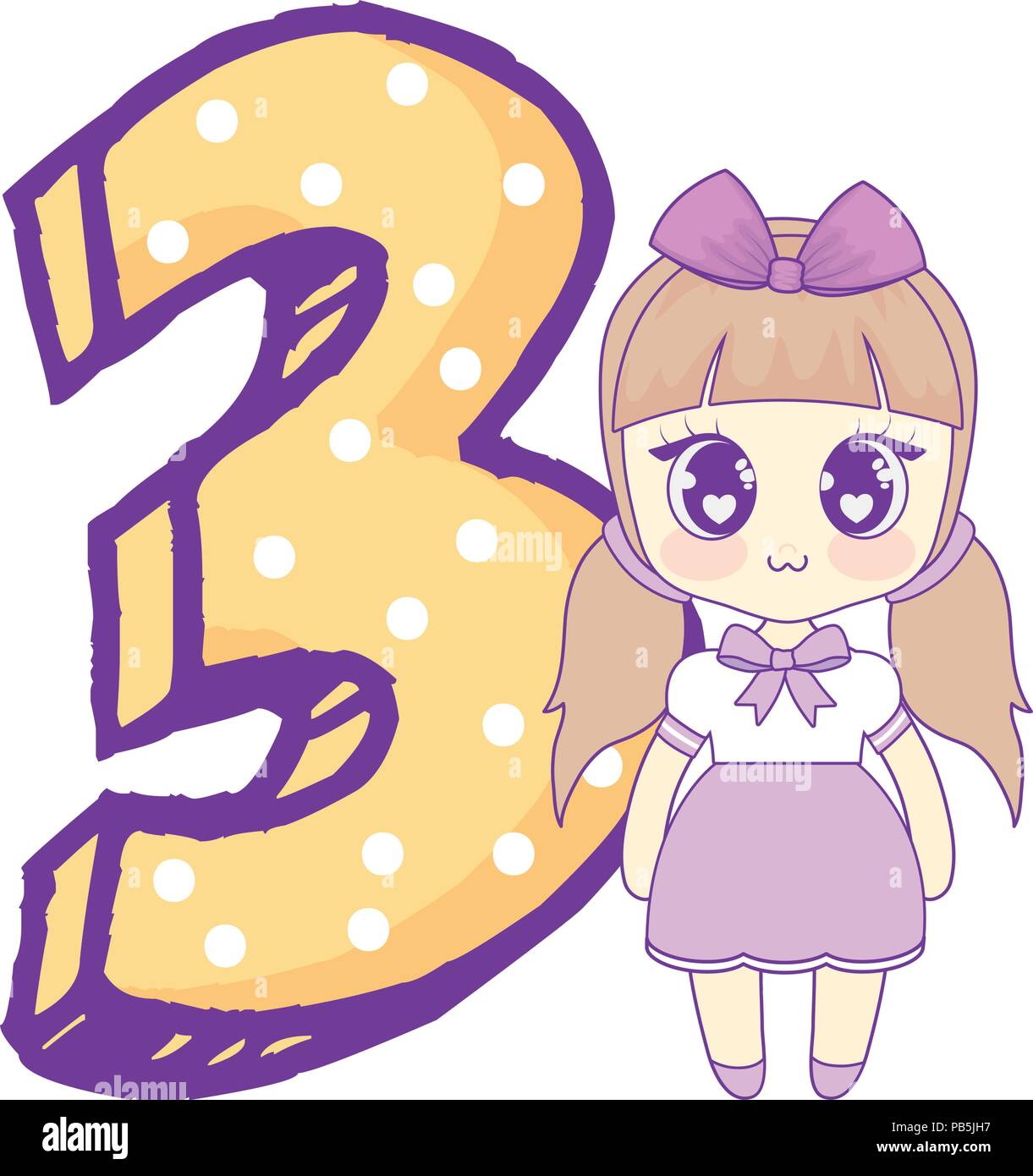 cute number three and anime girl icon over white background, vector ...